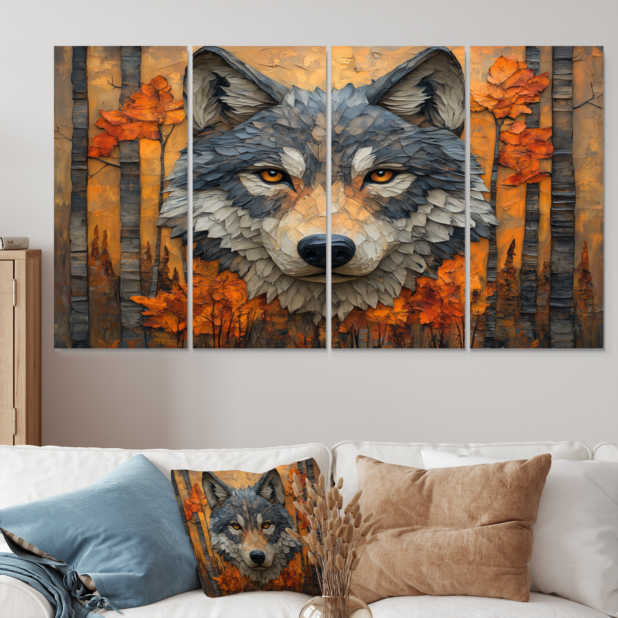 Millwood Pines Orange Native Wolf And Forest II - Native American Art ...