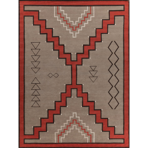 New Moon Rugs Mesa Southwestern Hand-Knotted Wool Area Rug in Taupe/Red ...
