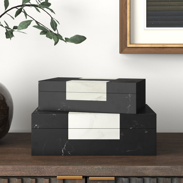 Joss & Main Set of 2 Black and White Storage Boxes Simple Design ...