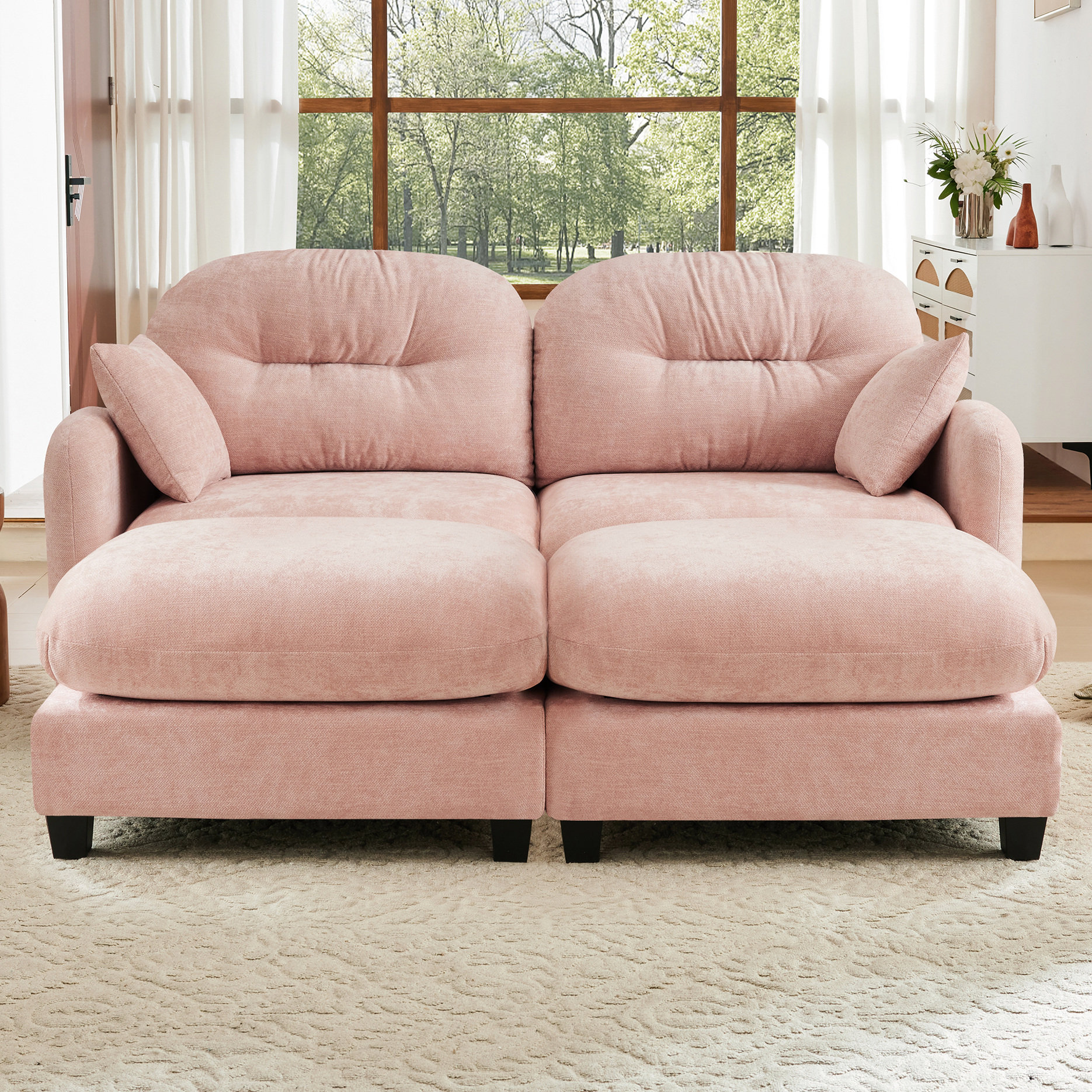 Latitude Run® Pink Chenille Sectional With , Ergonomic Design, And ...