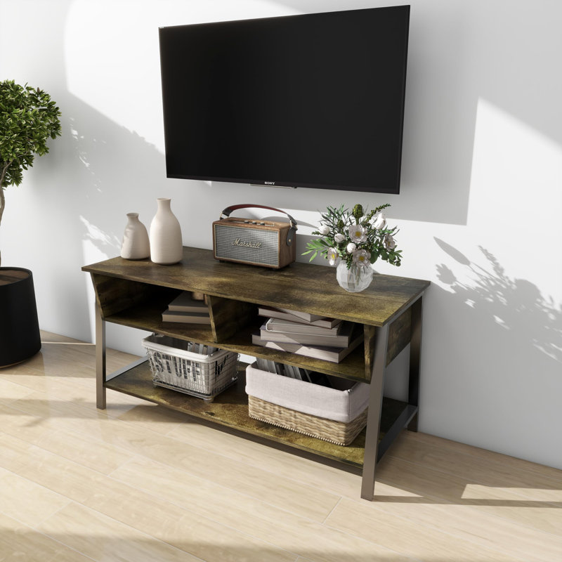 17 Stories Wooden 3-Shelf Console Table With Storage Compartments ...