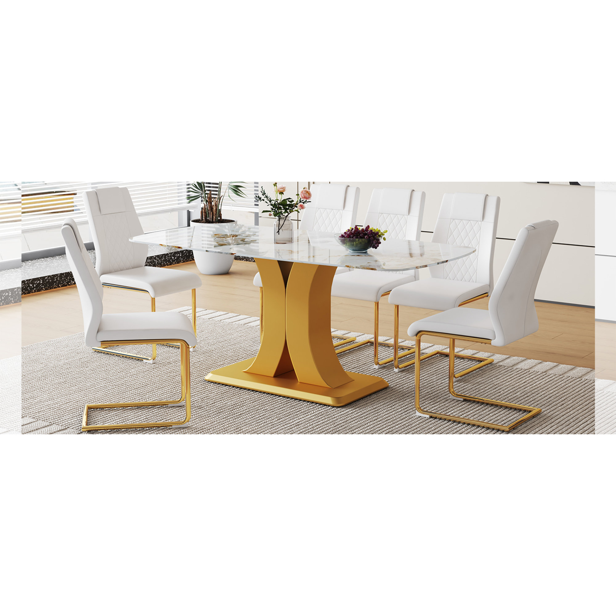 Everly Quinn Elegant 71" Luxurious Pandora Pattern Glass Dining Table ...