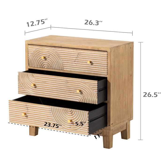 Loon Peak® Fayola Rustic Farmhouse Three Drawer Dresser, Mid Century 3 ...