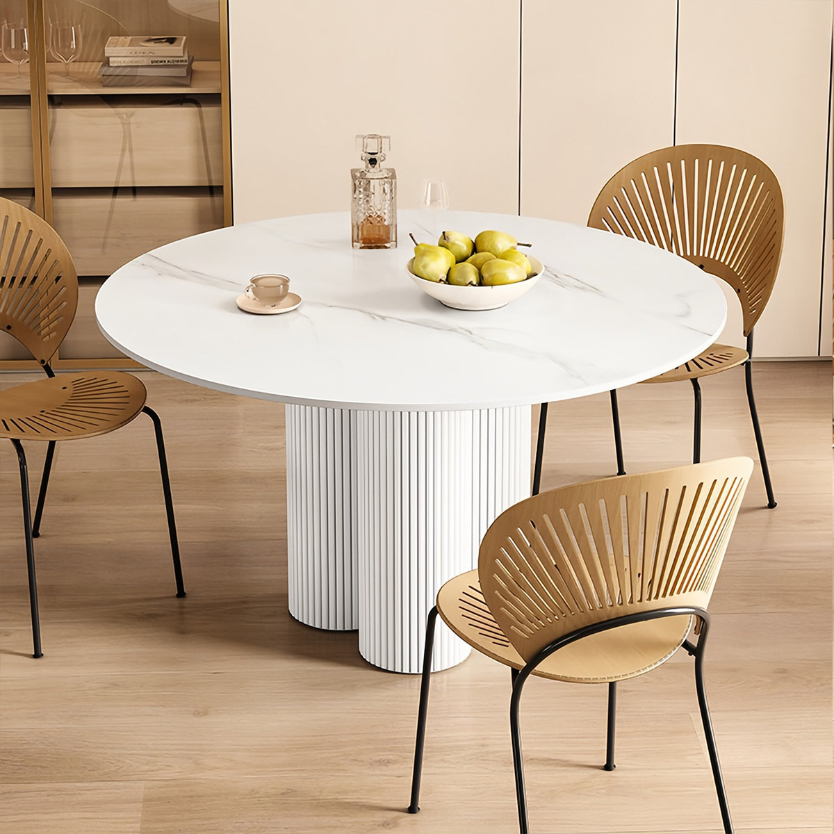 Jihagao Simple White Round Rock Slab Dining Table Sets | Wayfair