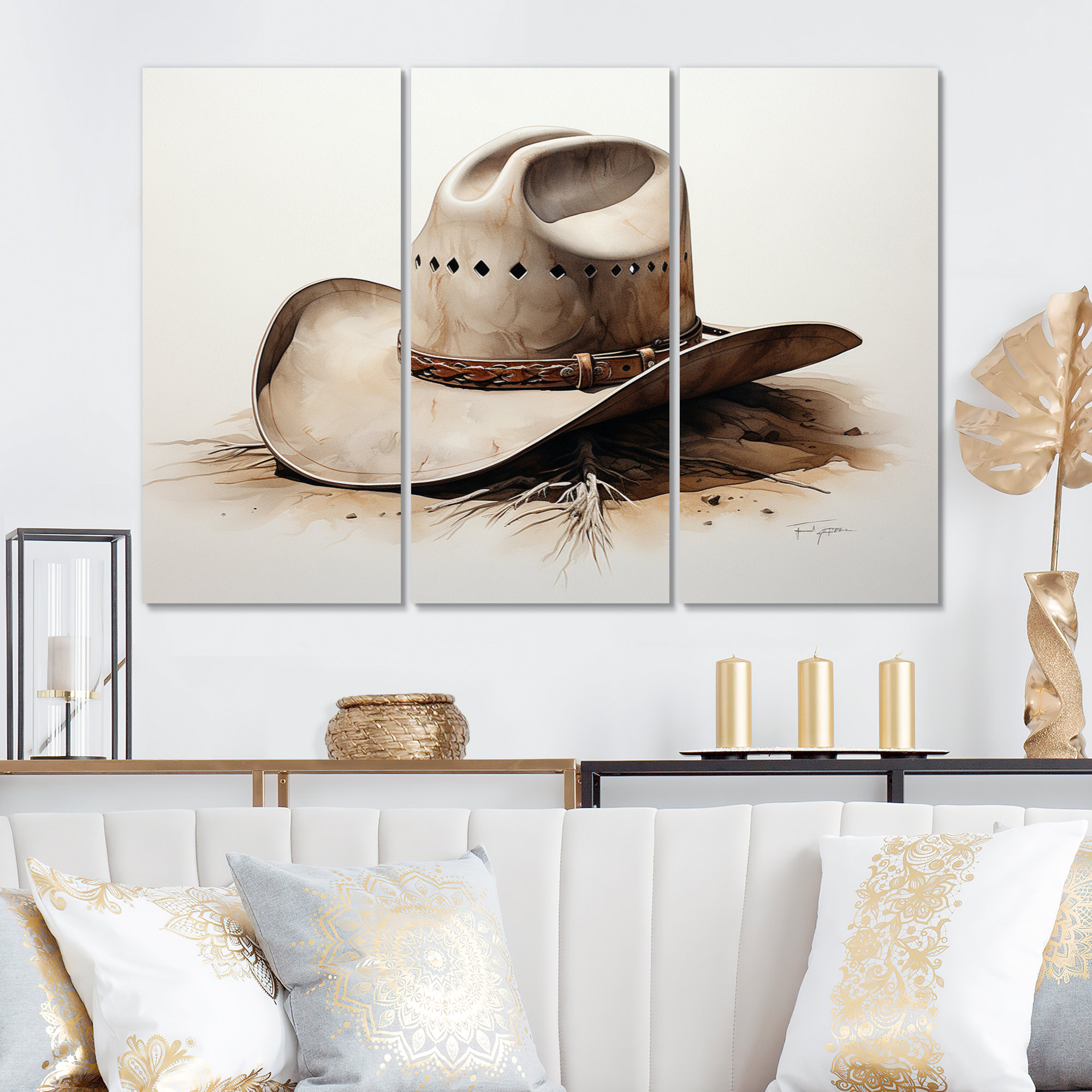 Union Rustic Cowboy Hat Minimalism Style V On Canvas 3 Pieces Print ...