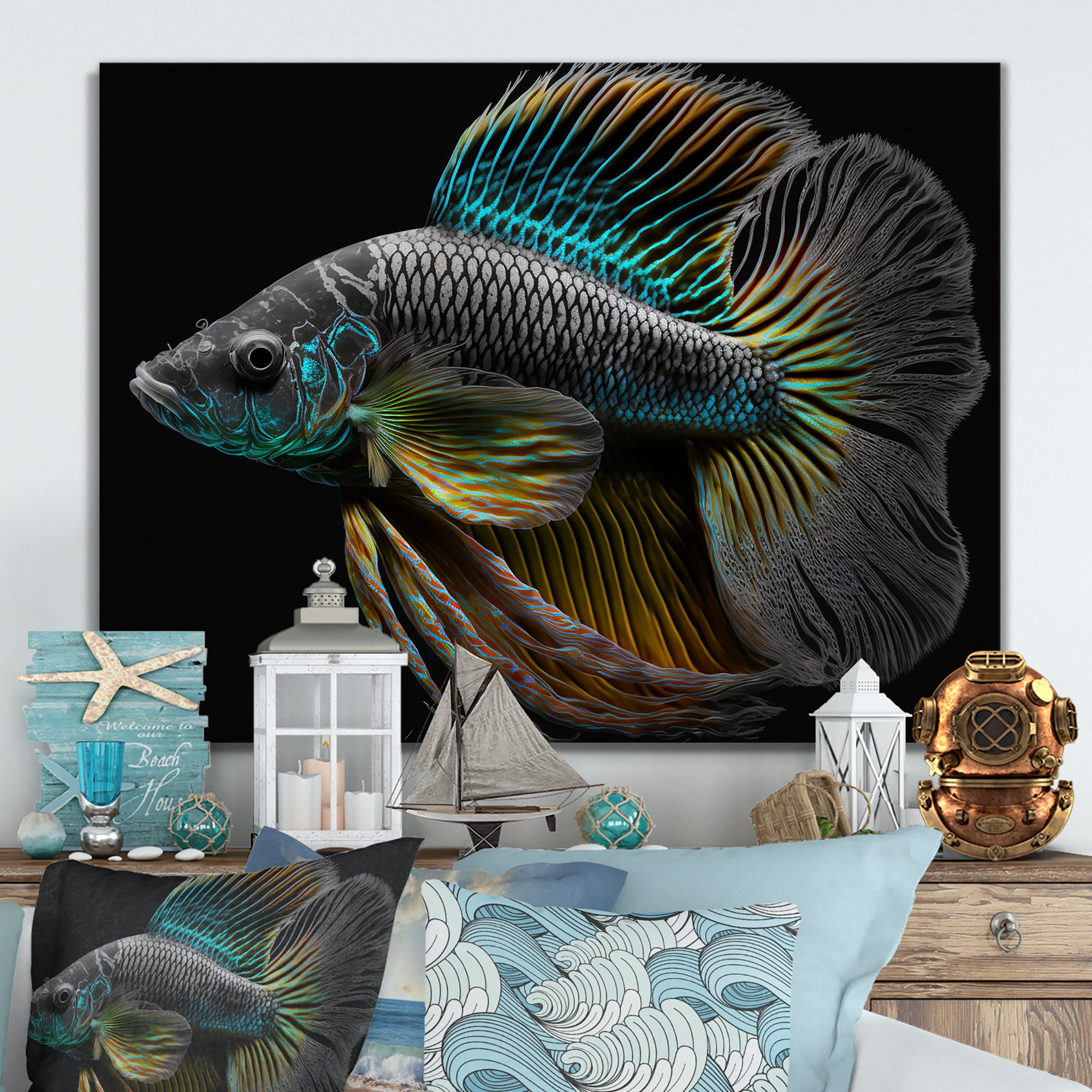 Dovecove Lenore Tropical Blue Fish in Shades of Blue and Orange VI ...