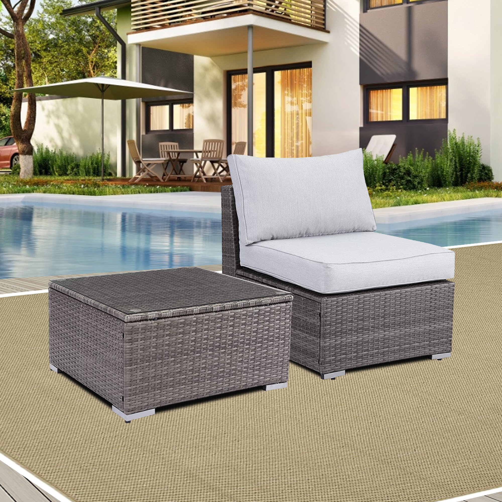 Wade Logan Altab Patio 2 Piece Wicker Sofa Seating Group with Cushions ...