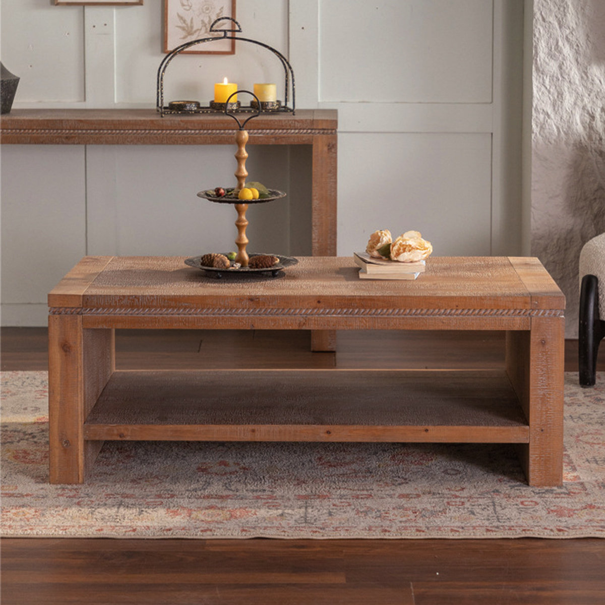 One Allium Way Natural wood colour Solid Wood Rectangular Coffee Table ...