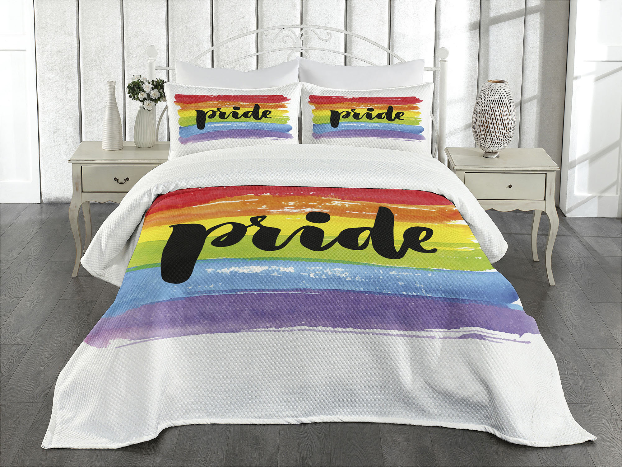 Ambesonne Pride Bedspread Set 3 Pcs Watercolor Art LGBT Queen ...