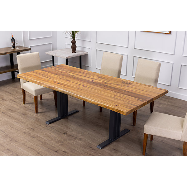 The Table Company Solid Wood Top Metal Base Dining Table | Wayfair