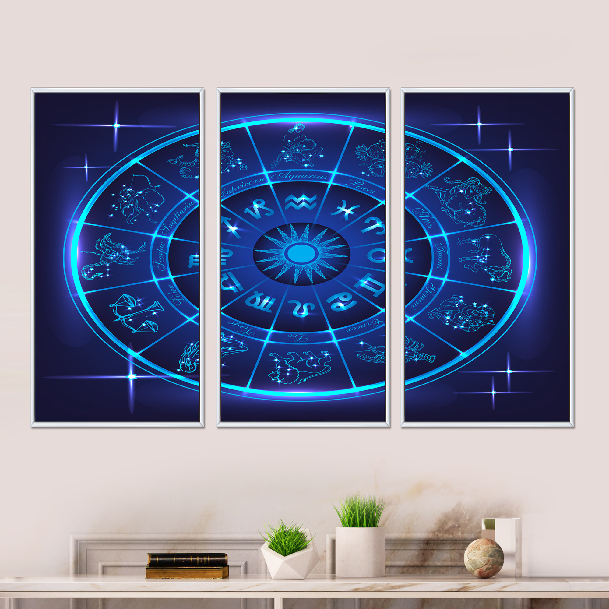 Design Art Neon Deep Blue Horoscope Circle With Zodiac Signs - Modern ...