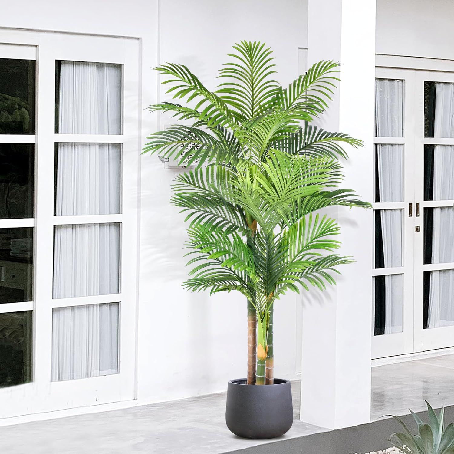 Primrue Triple Golden Vine Palm Artificial Tree Large Tropical Palm ...