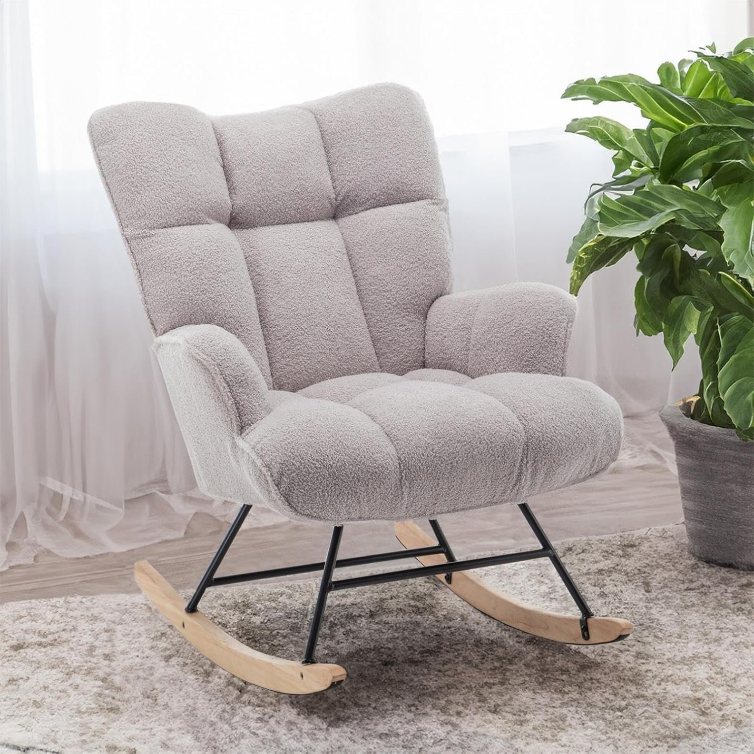 George Oliver Rocking Chair Nursery Teddy Upholstered Baby Fluffy ...