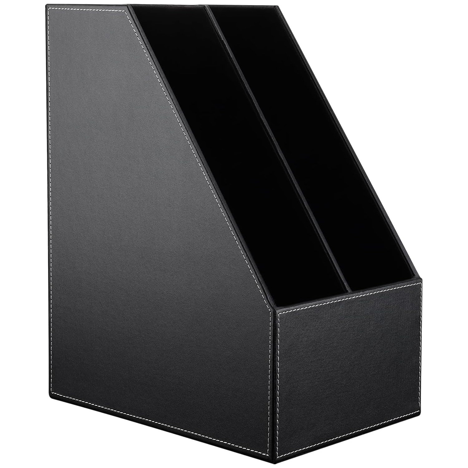 Inbox Zero 2-Slot Wood Leather Magazine File Holder & Paper Storage ...