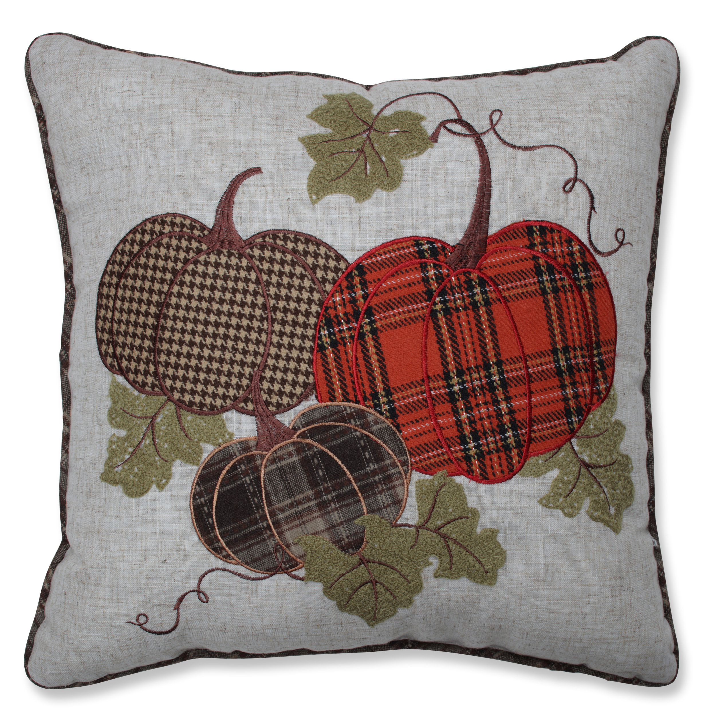 Pillow Perfect Harvest Plaid Pumpkins Applique Throw Pillow & Reviews ...