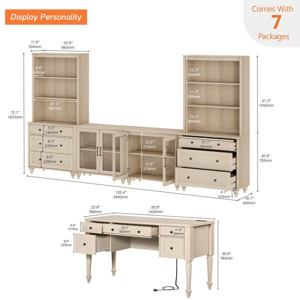 One Allium Way Farmhouse Style Desk And TV Stand Combo Set ...