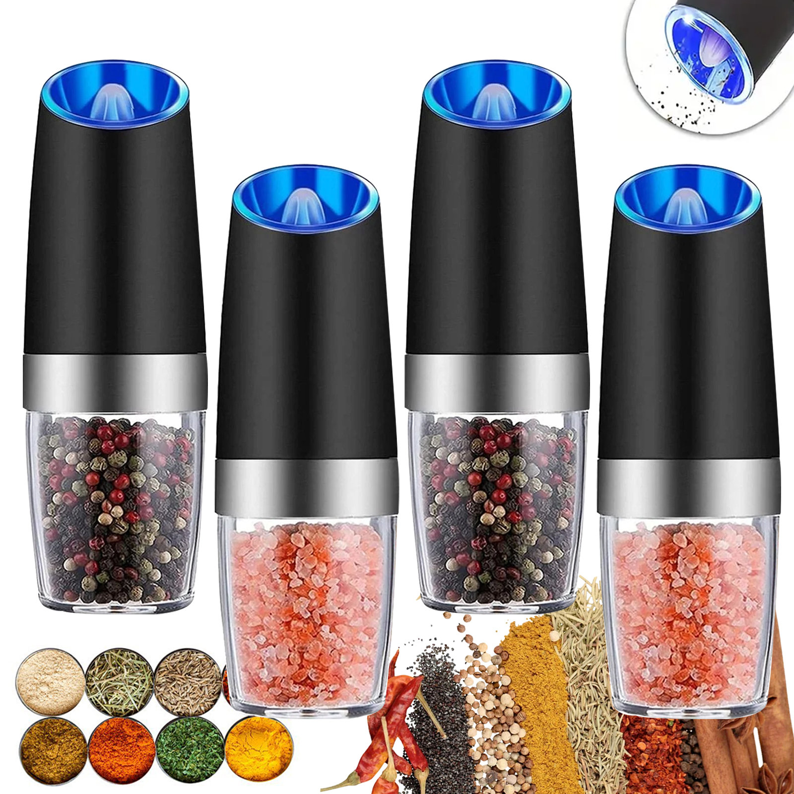 SolarEra Gravity Electric Salt And Pepper Grinder Set, Adjustable ...
