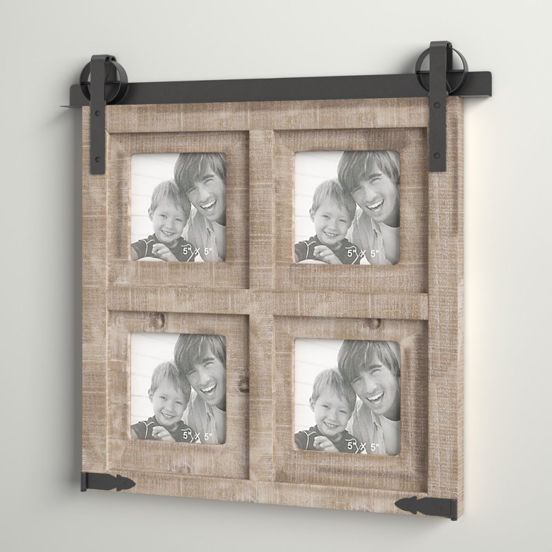 Williston Forge Wooden 4 Slot Brown Wall Photo Frame with Metal Accent ...