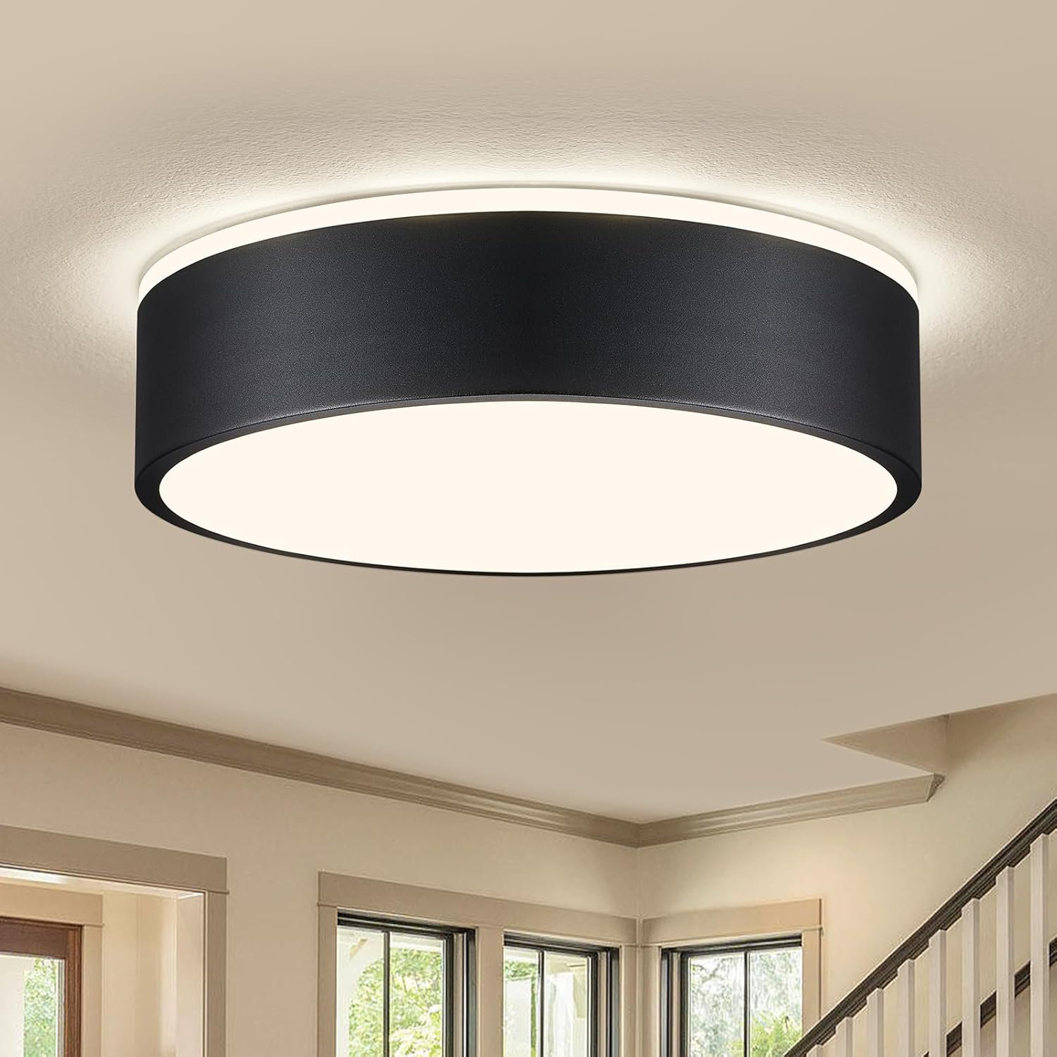 MABOSY Black LED Ceiling Light Modern Flush Mount Ceiling Light Fixture Minimalist Round Metal ...