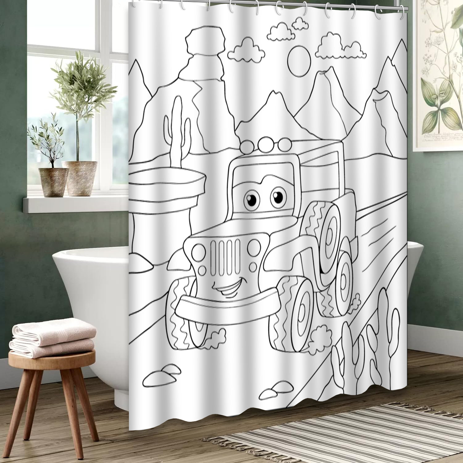 East Urban Home Black White Waterproof Shower Curtain,Coloring Book ...