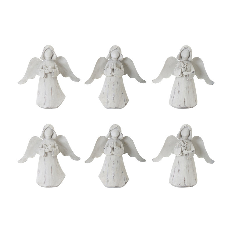 HomeRoots Set of Six 6" White Washed Polyresin Angel Figurine Tabletop ...