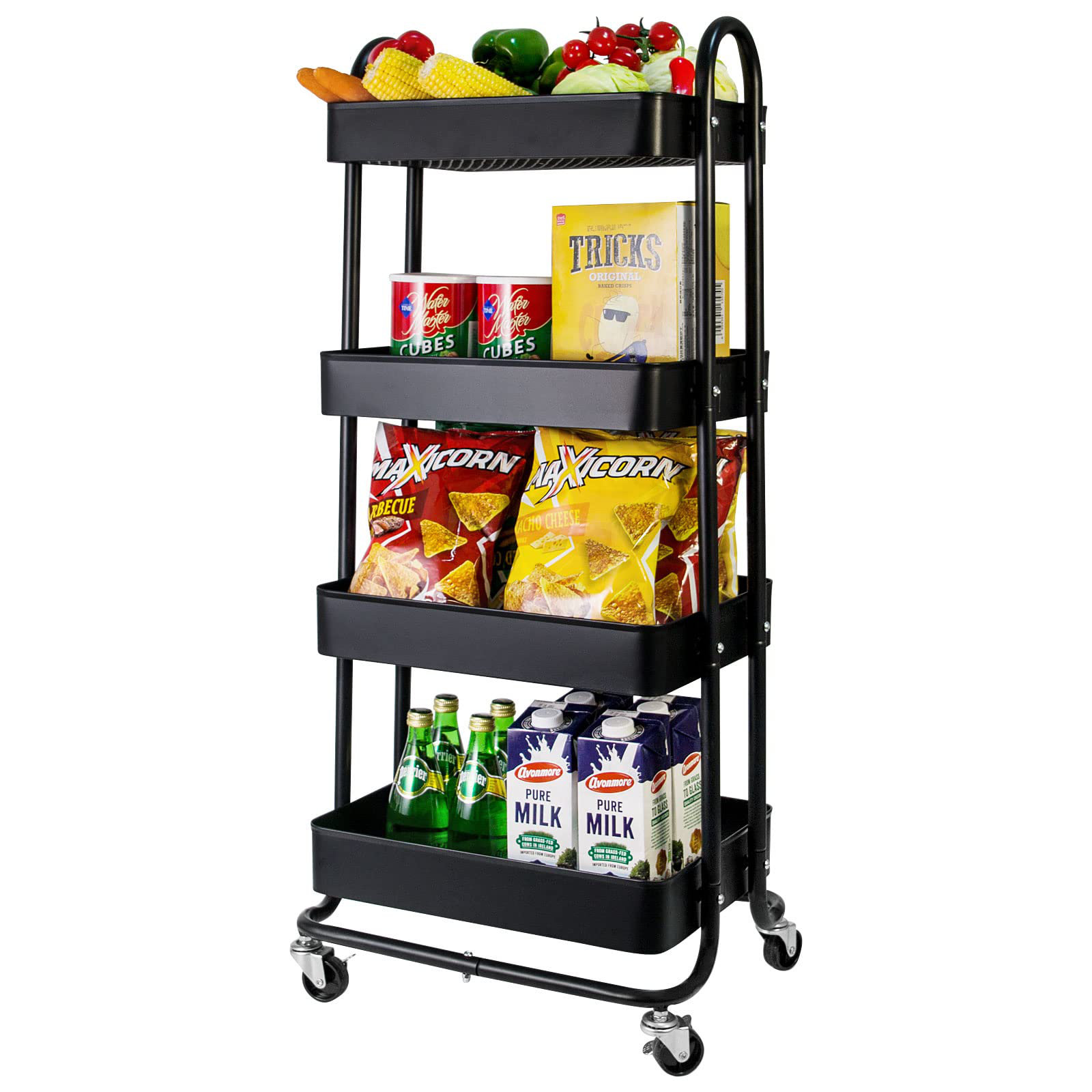 INFOOR 4-Tier Metal Mesh Rolling Utility Cart - Versatile Organizer For ...
