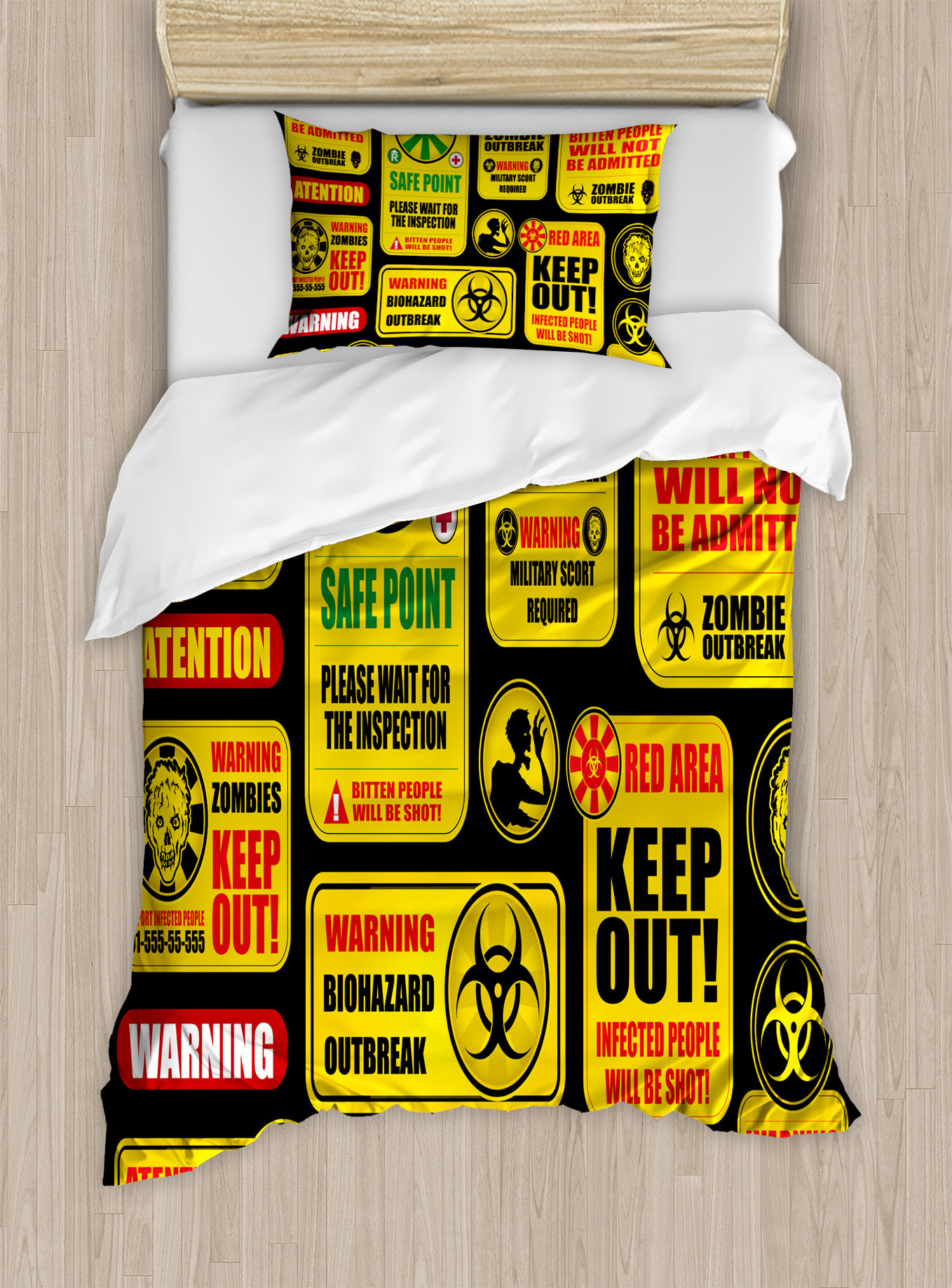 Ambesonne Zombie Apocalypse Signs Attention Danger Safe Point Evil ...