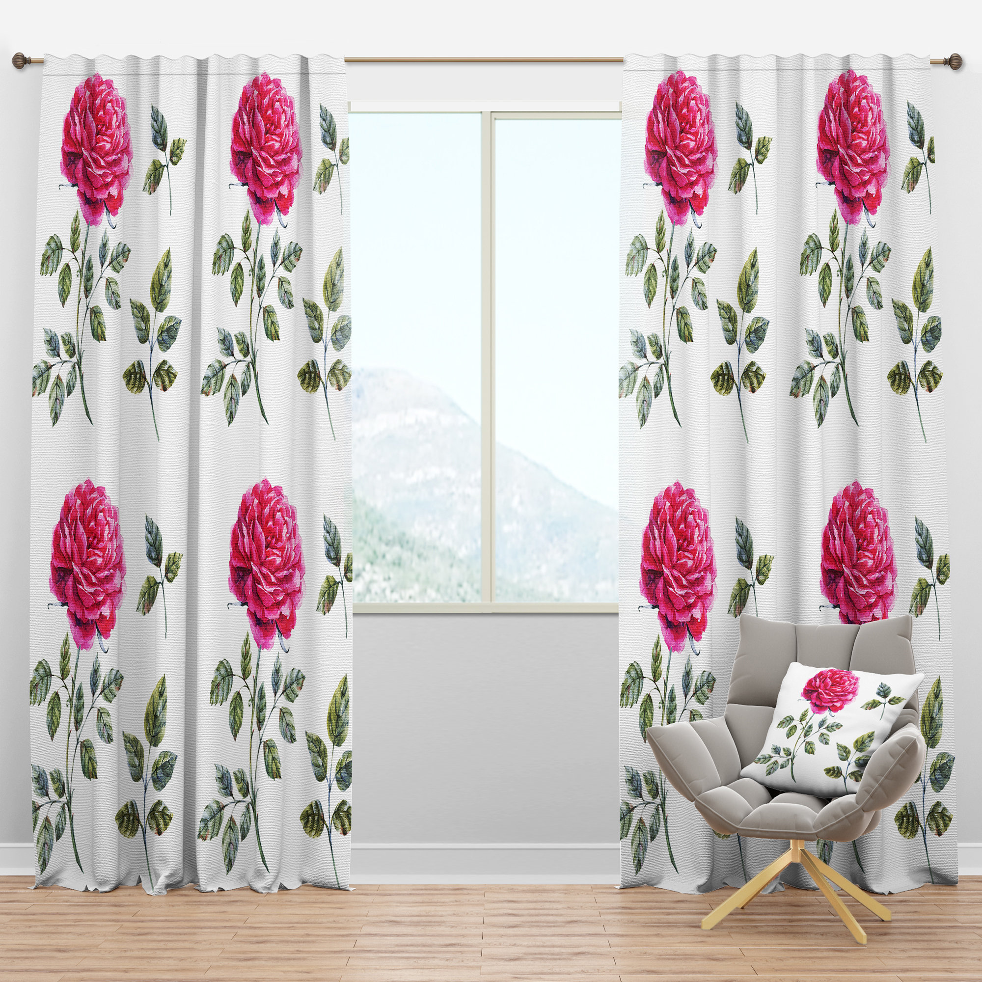 Design Art Beautiful Red Rose - Farmhouse Curtain - Velvet Room ...
