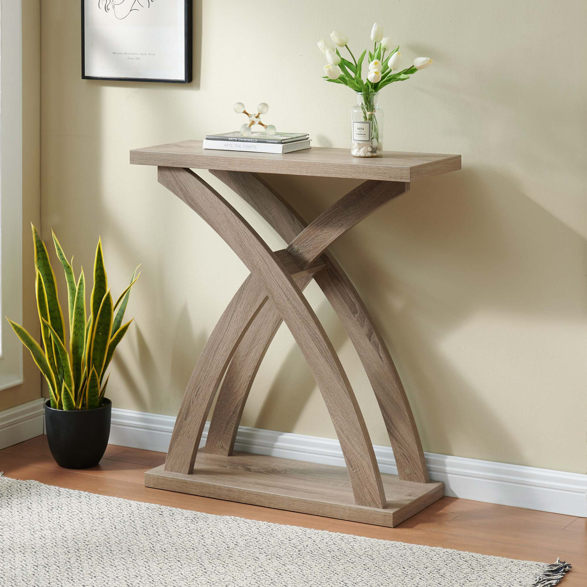 Mercer41 Hallway Entryway Foyer Front Door Console Table Curved Legs ...