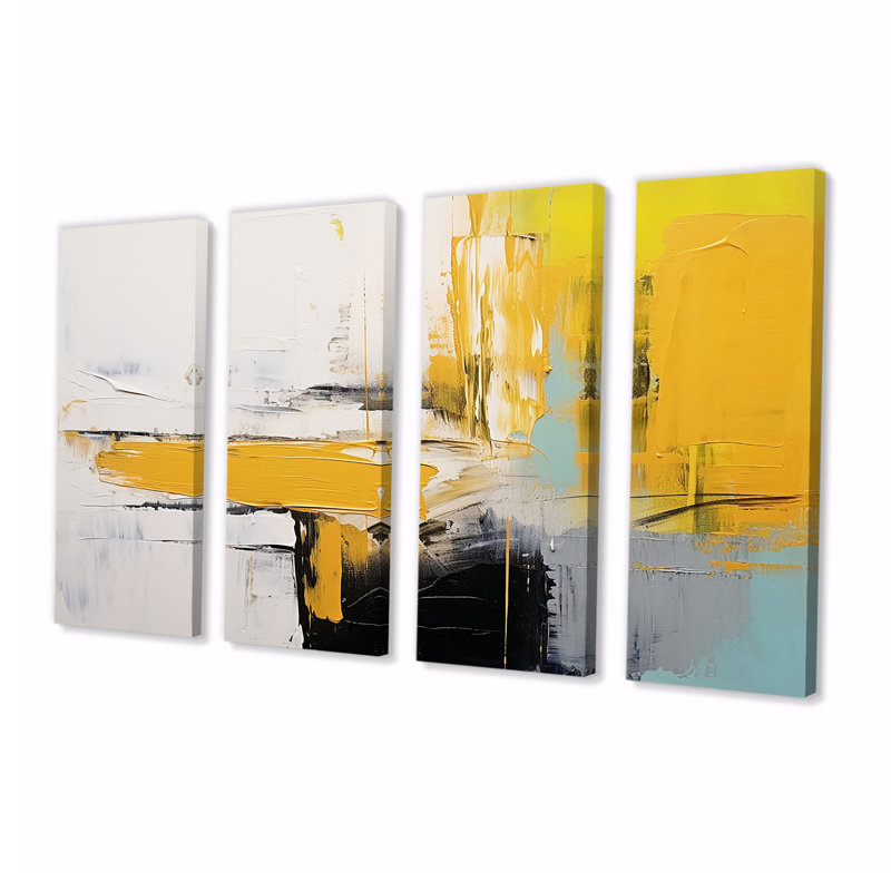Design Art Veil of Mustard Yellow - Abstract Wall Art Decor 4 Piece ...