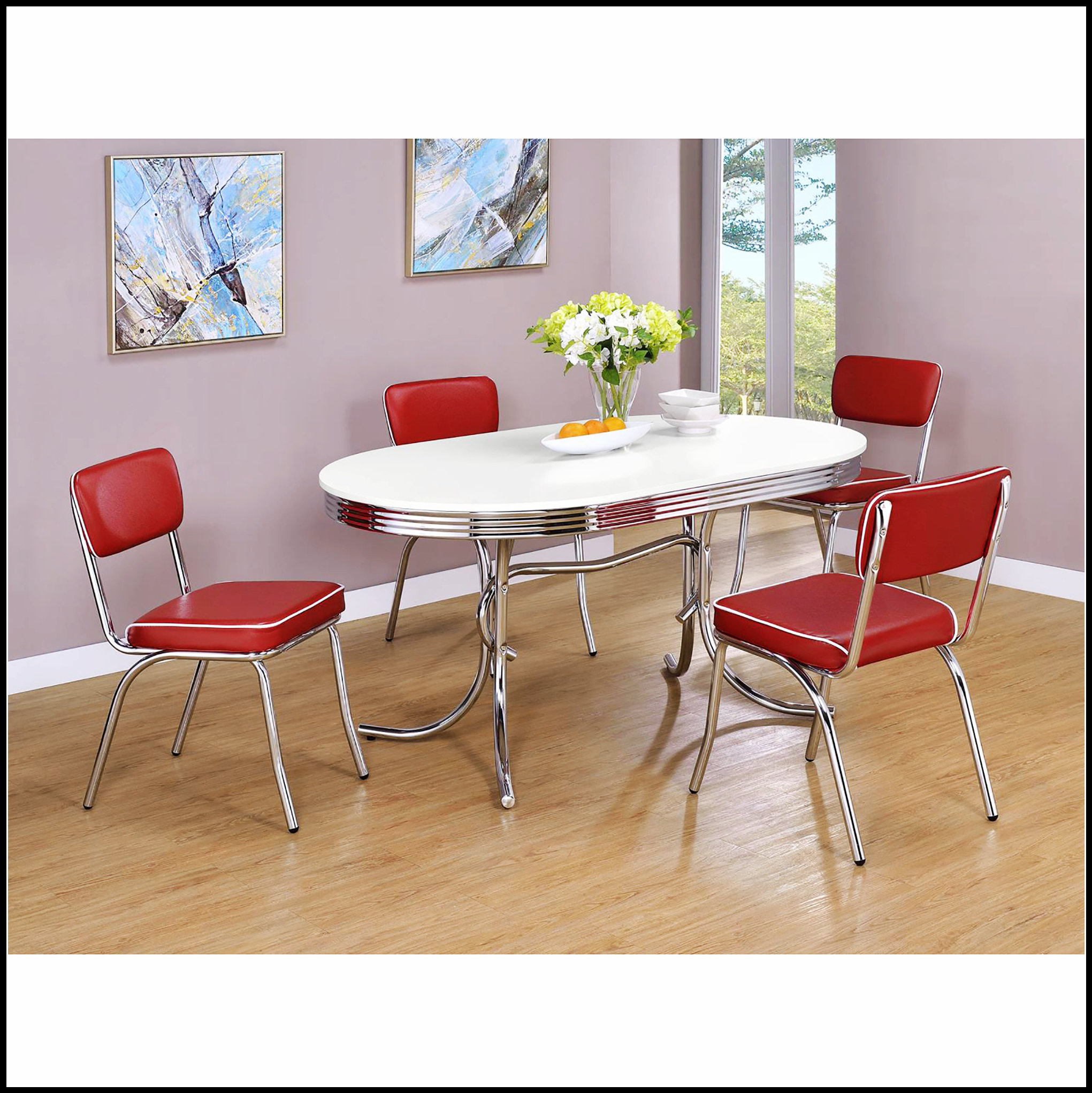 Latitude Run® Stylish White and Chrome Oval Dining Table, Perfect for ...