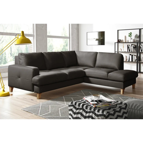 George Oliver Damar Leather Corner Sofa with Sleeping Function and ...