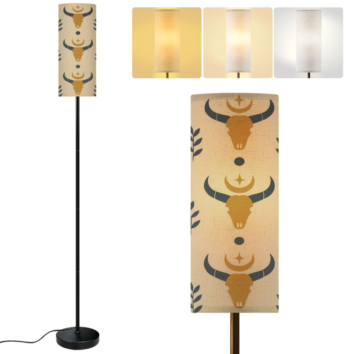 East Urban Home 68.5" Standing Floor Lamp bull skull Dimmable Metal ...