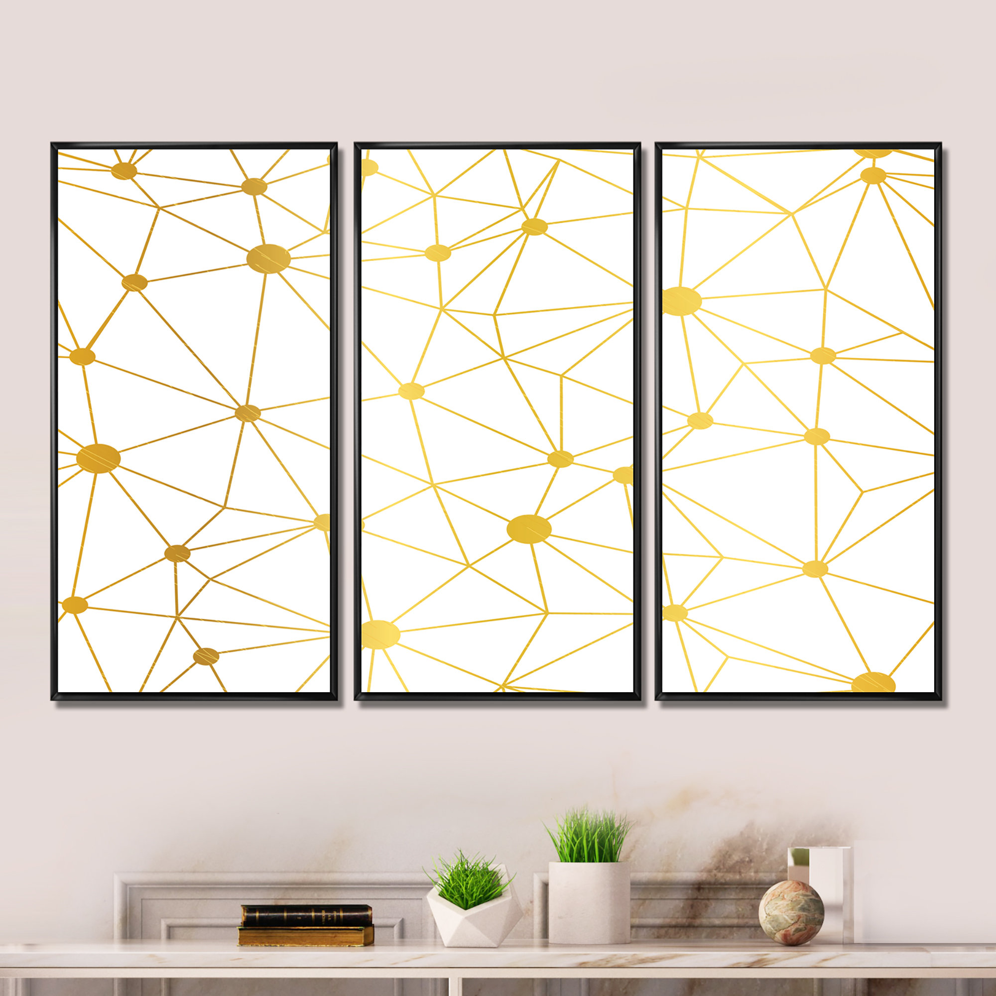 George Oliver Golden Grid I - 3 Piece Picture Frame Print on Canvas ...