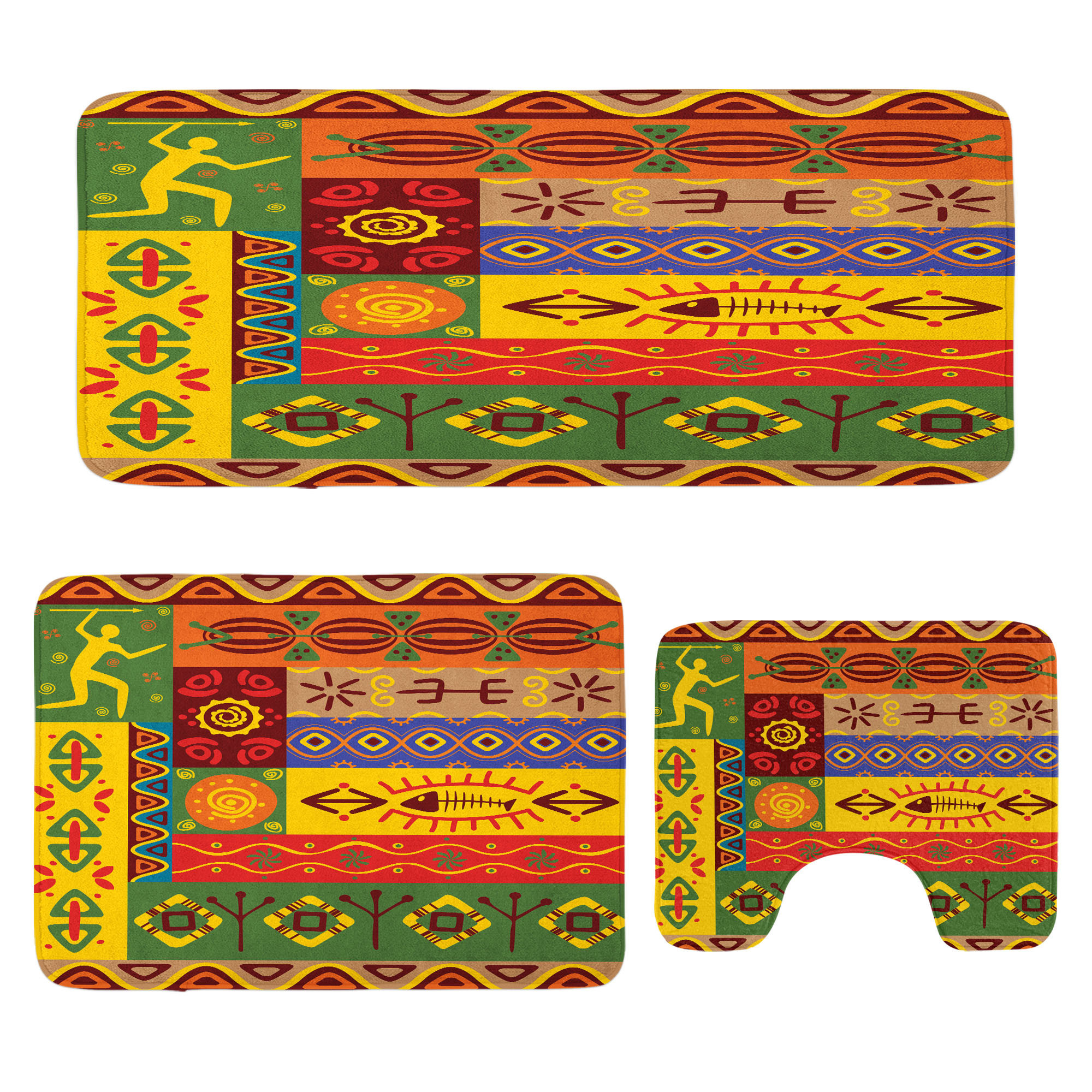 East Urban Home African Bathroom Rug Set 3 Pieces U-Shape & Rectangle ...