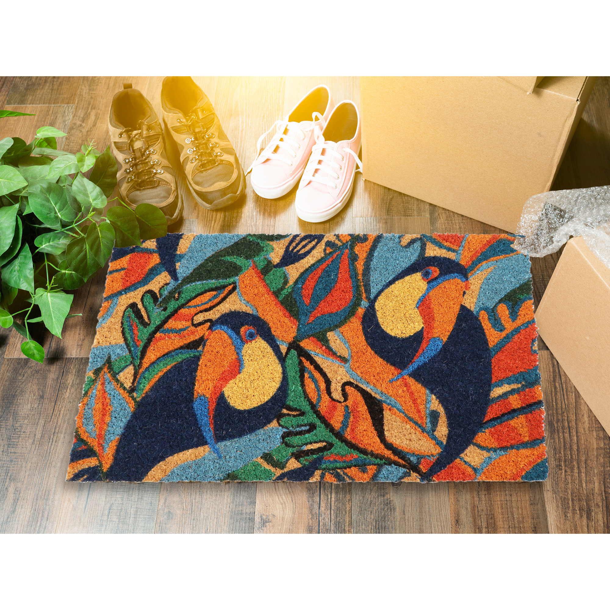 Evideco Sheltered Coconut Door Mat Printed Toucans 24x16 Multicolor ...