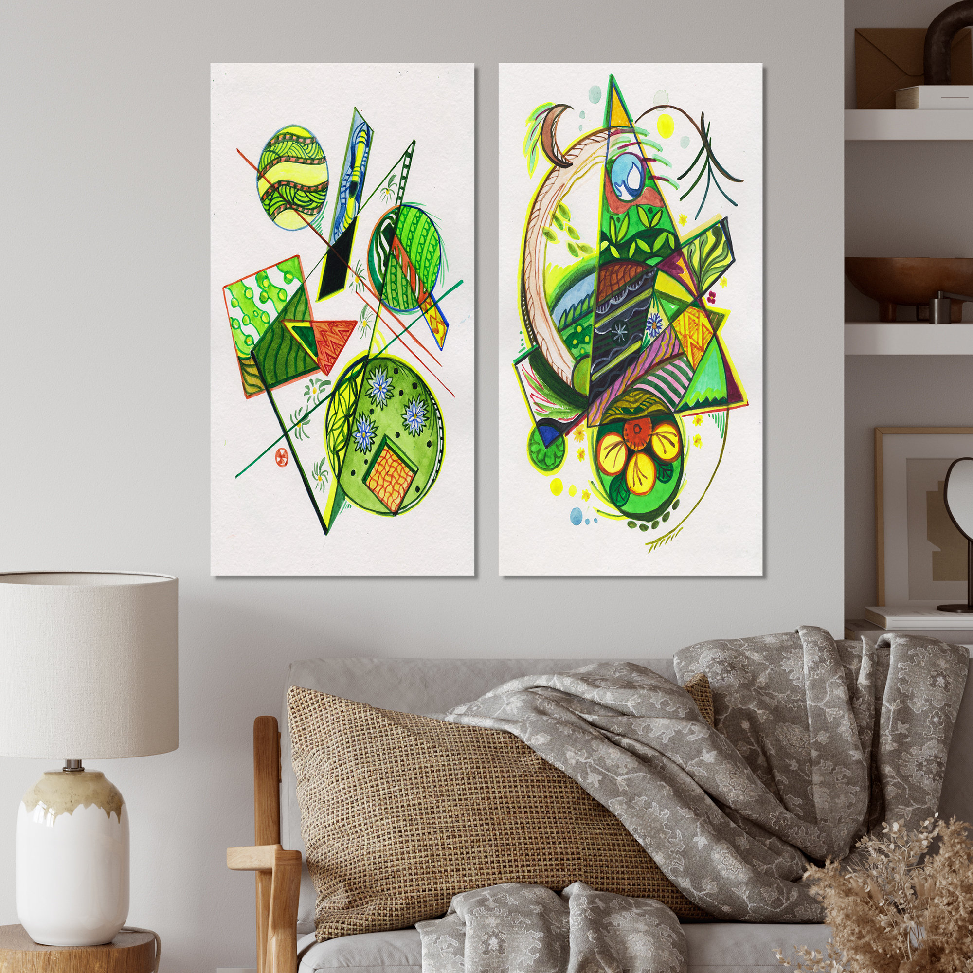 Red Barrel Studio® Geometric Green Large Triangles - 2 Piece Photograph ...