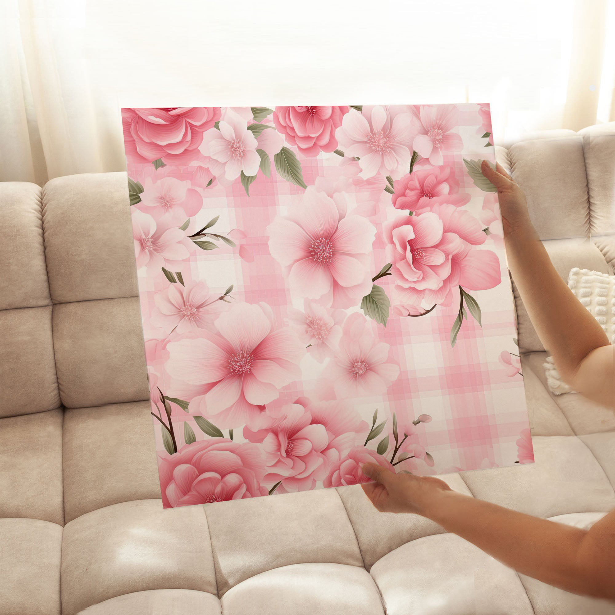 Winston Porter Floral Pink Plaid Flowers X Shabby Chic Unframed Art ...