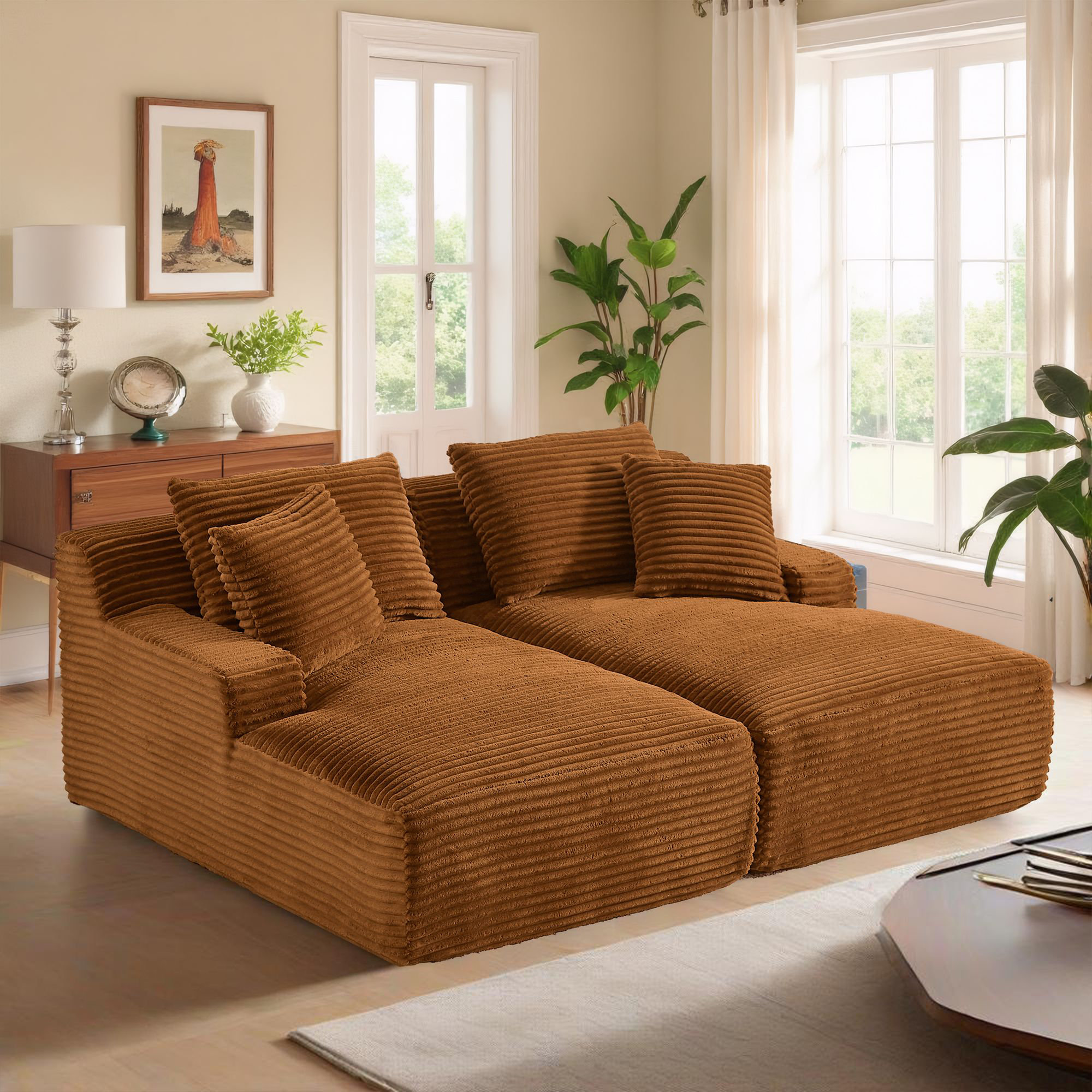 Latitude Run® 80" Compressible Corduroy Double Chaise Lounge - Fluffy ...