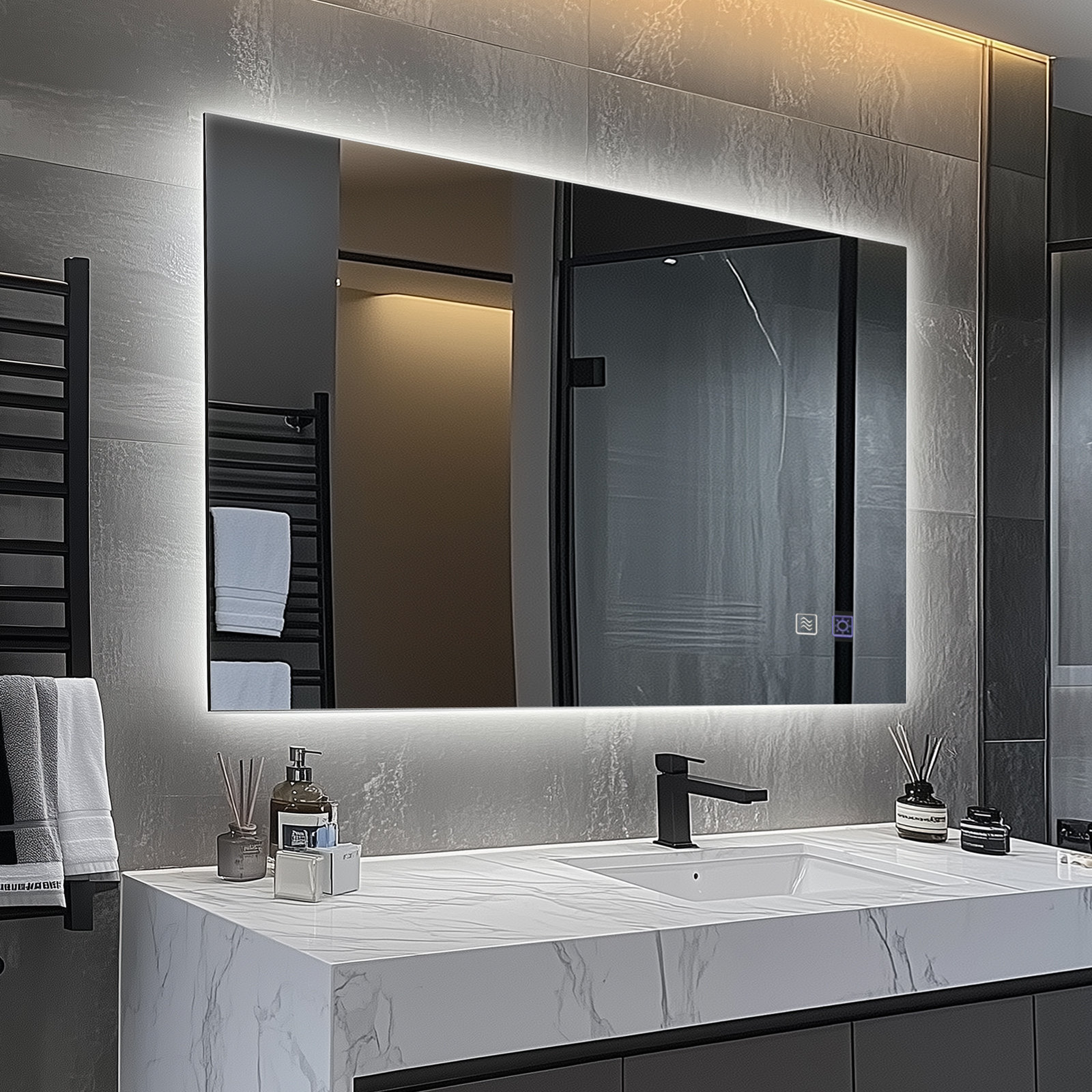 Ivy Bronx LED Backlit Frameless Lighted Bathroom, Vanity Mirror with ...