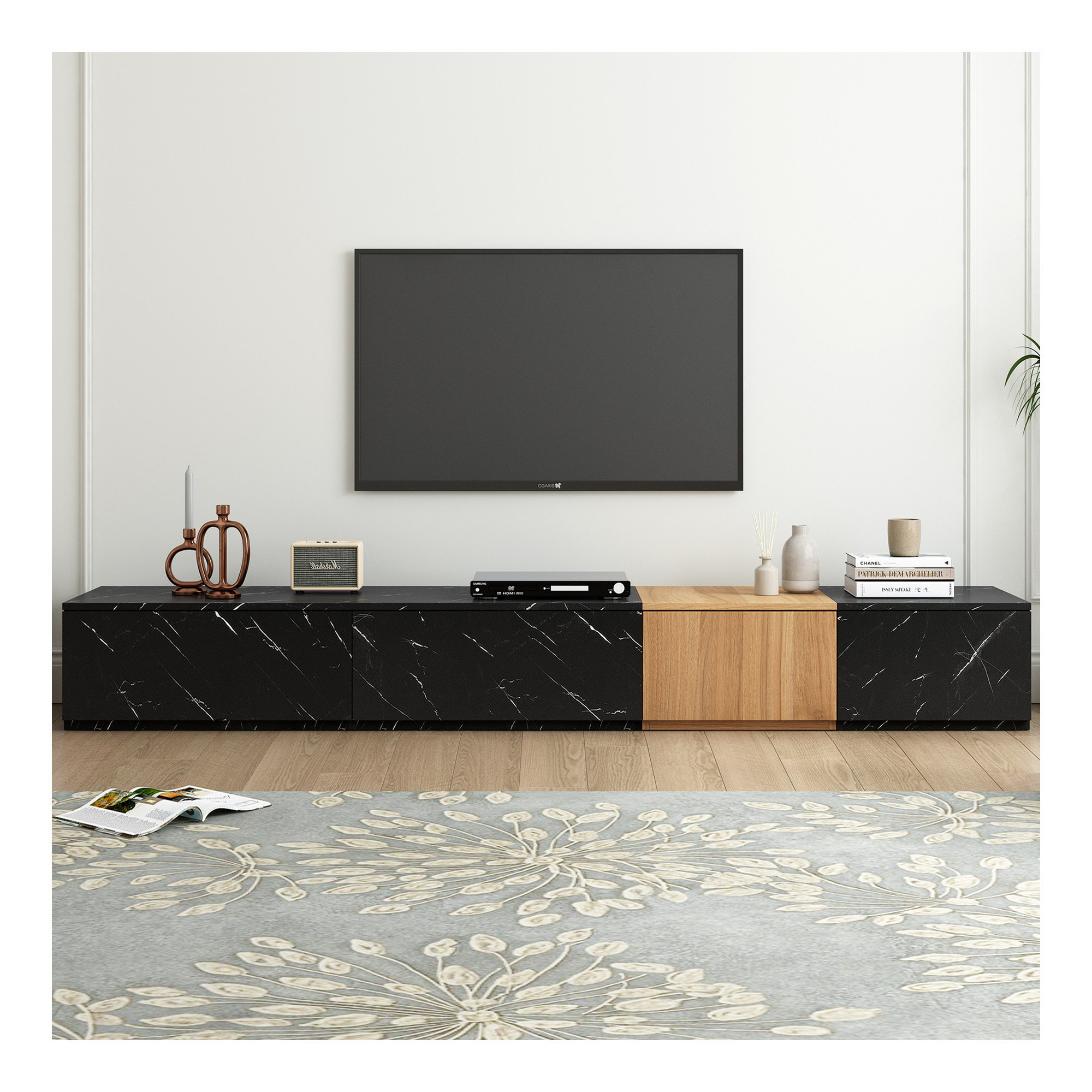 Latitude Run® TV Stand With Faux Marble And Walnut Wood Grain Finish ...