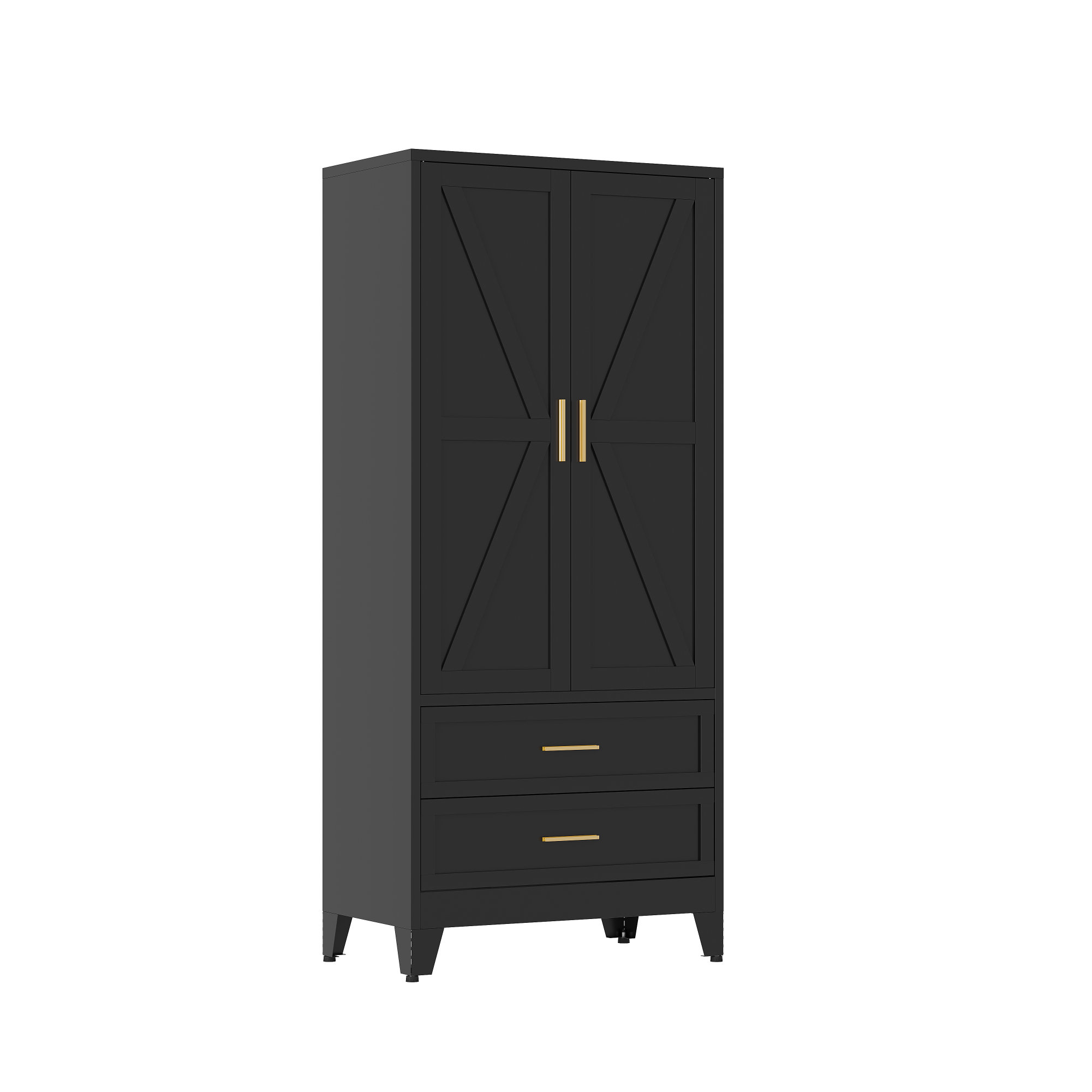Gracie Oaks Black Metal Wardrobe Cabinet For Bedroom, 71" Tall ...