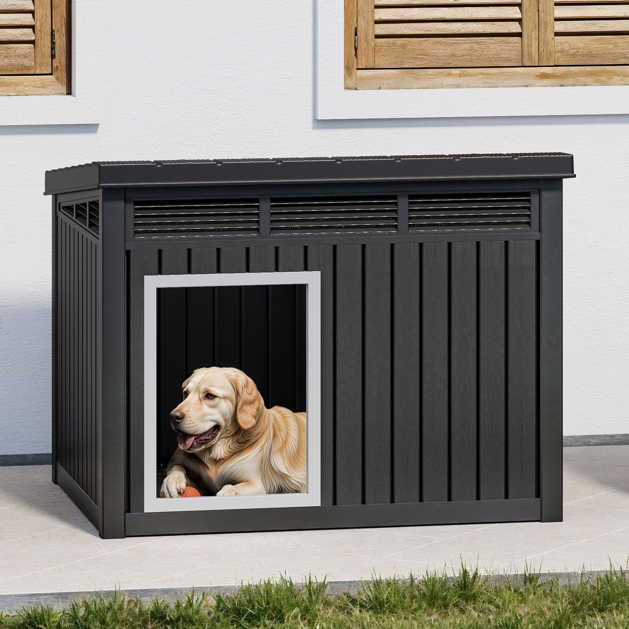 Archie & Oscar™ Plastic Dog House, Outdoor Indoor Dog Kennel With ...