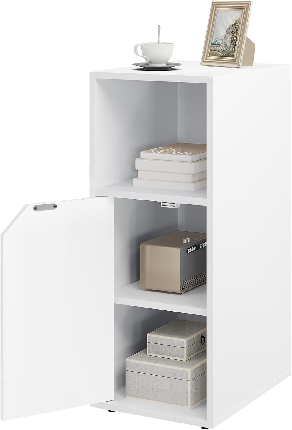 17 Stories Narrow bedside table, side table with open compartment and ...