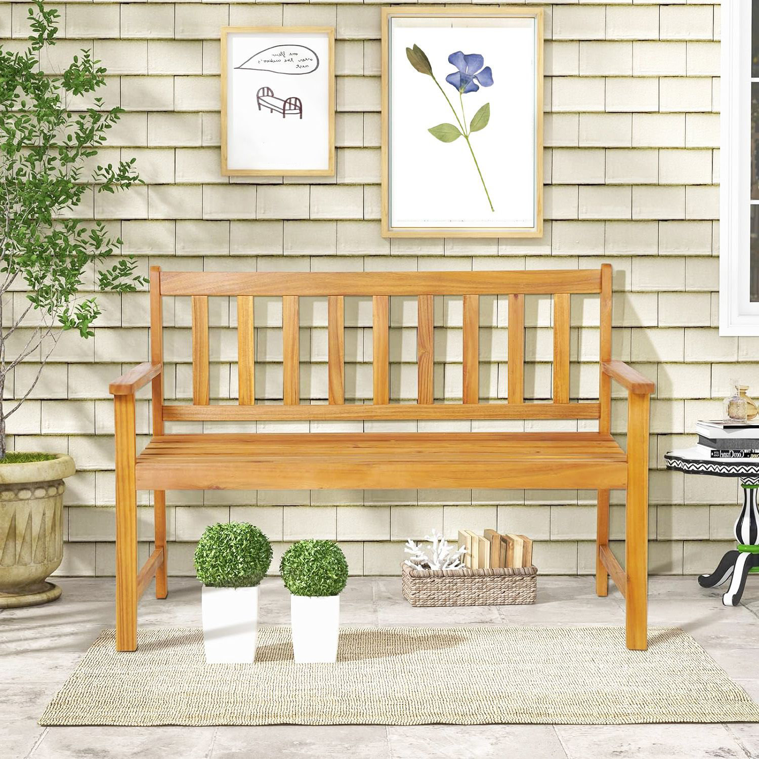 Red Barrel Studio® 2-Person Garden Bench with Backrest and Armrests ...