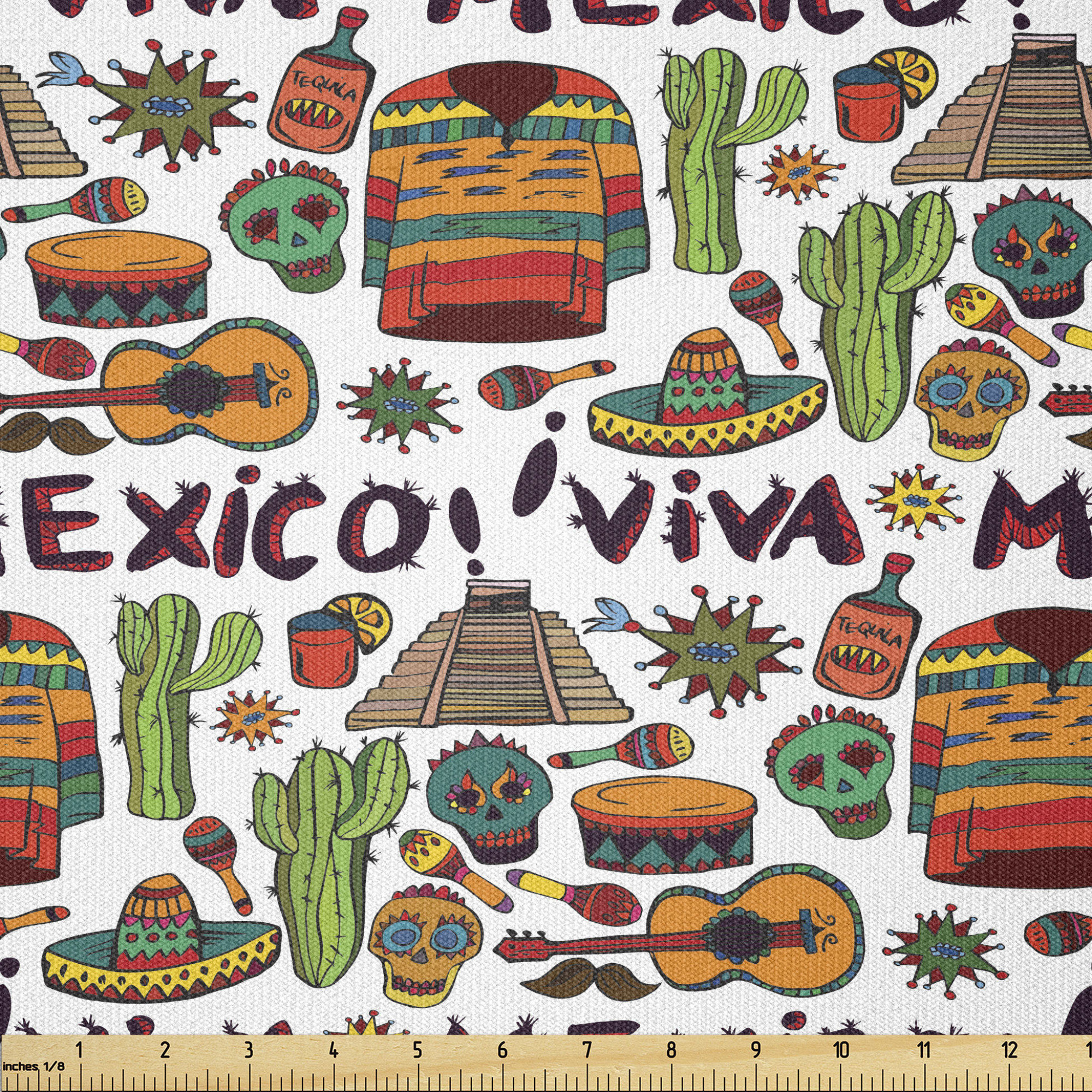 East Urban Home Ambesonne Mexican Fabric By The Yard, Viva Mexico ...
