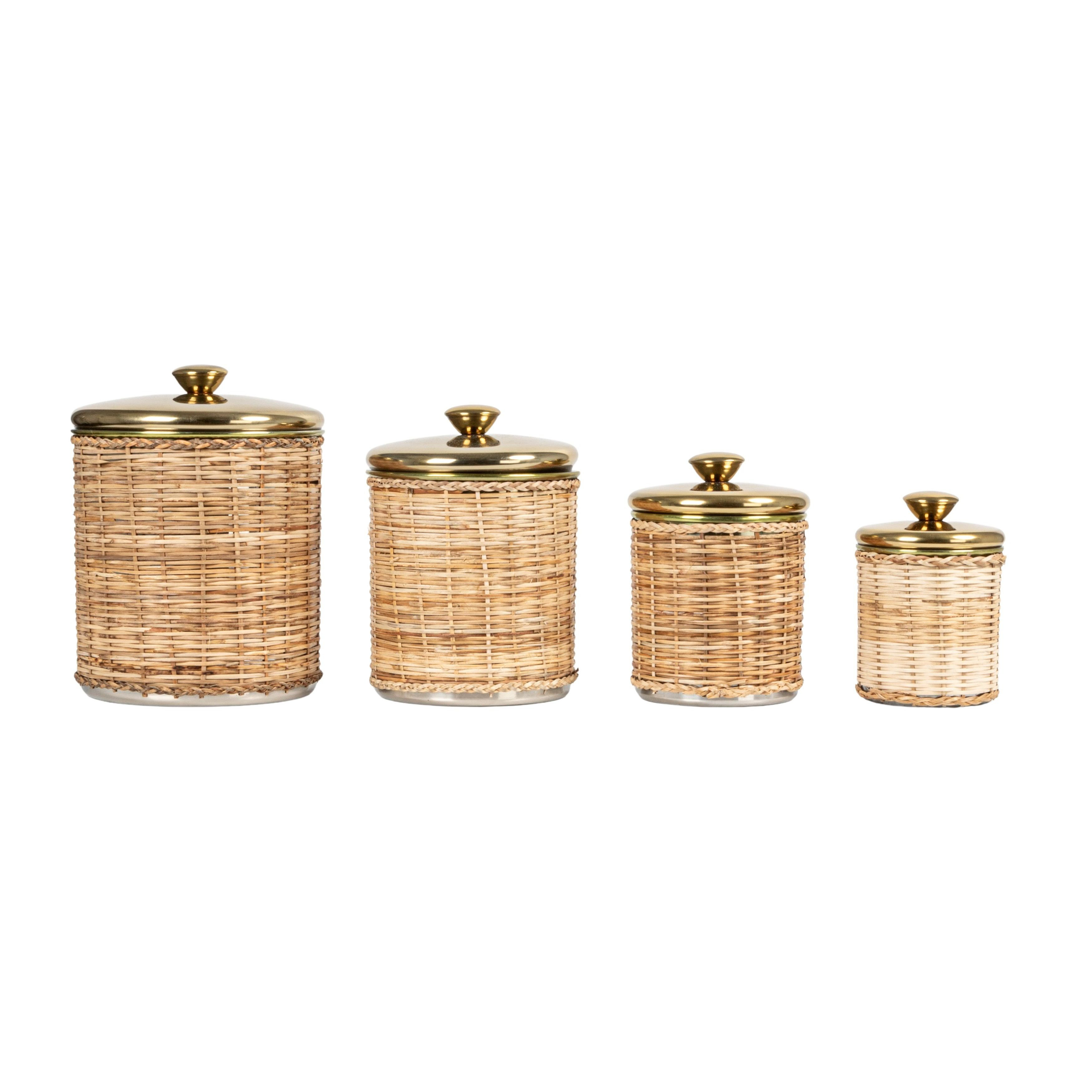 Bayou Breeze Rattan Wrapped Stainless Steel Canisters (Set of 4) | Wayfair