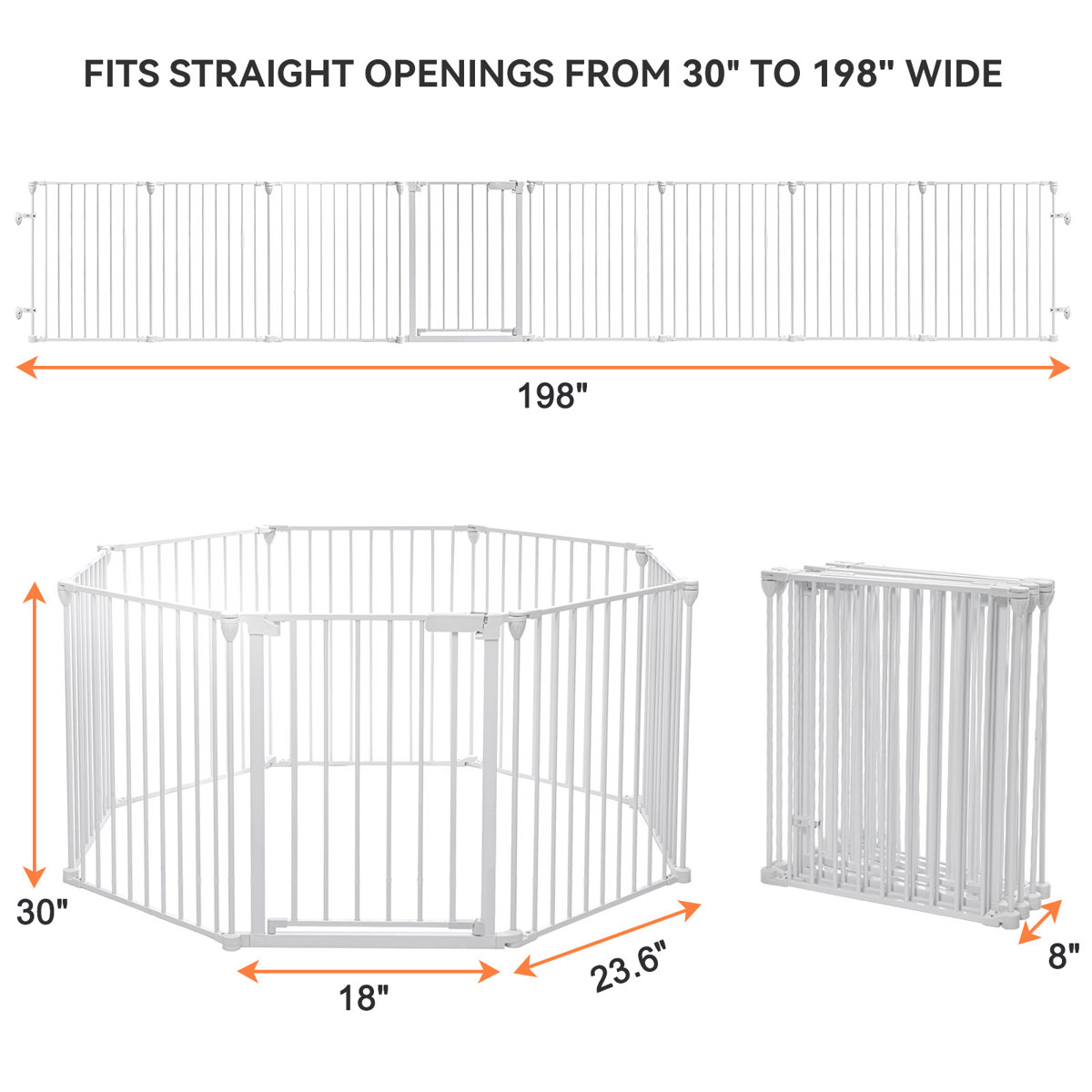 Toocapro Baby Safety Gate Free Standing 8 Panels Pet Gates Foldable ...