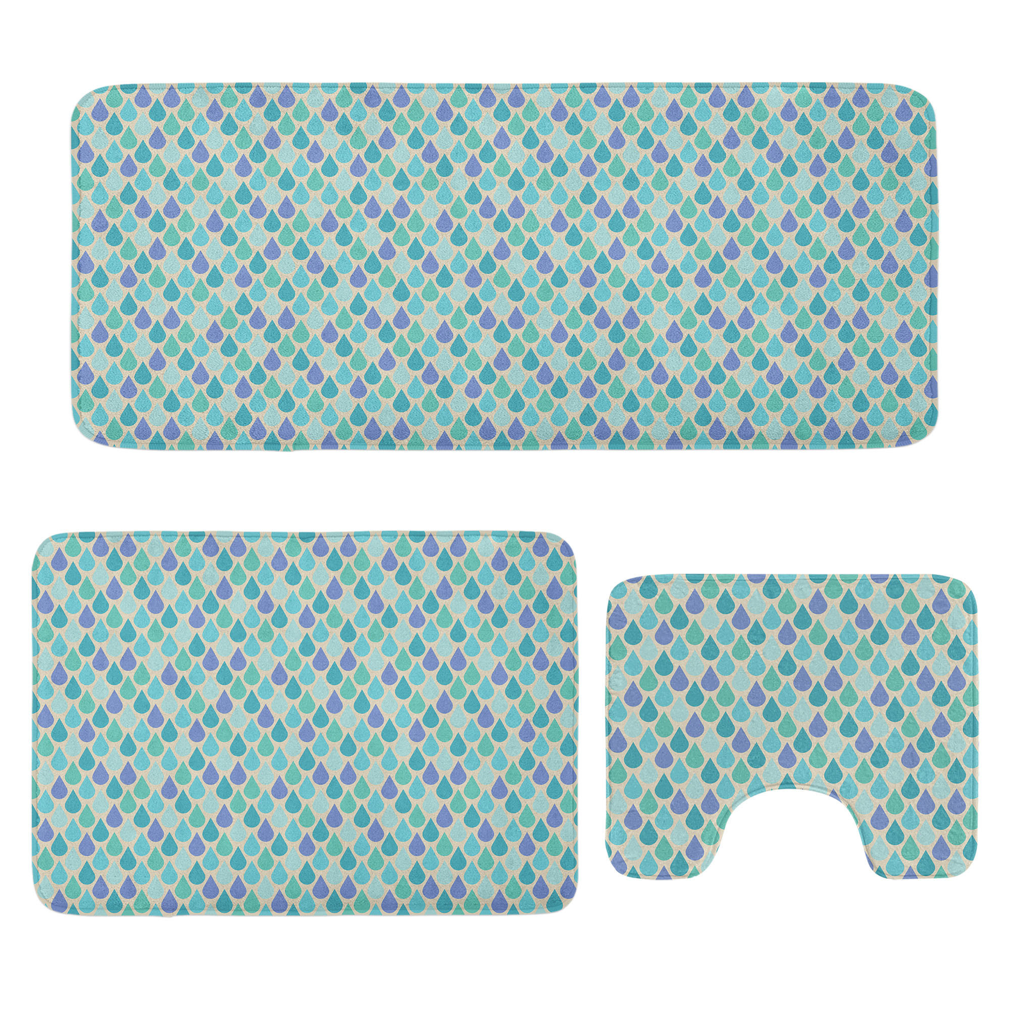 East Urban Home Teal Bathroom Rug Set 3 Pieces U-Shape & Rectangle Mats ...