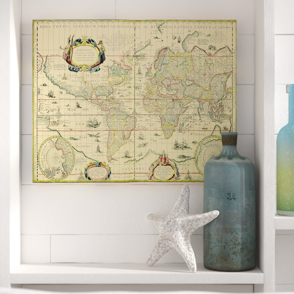 Bungalow Rose 'Antique Explorer World Map' Graphic Art On Canvas | Wayfair